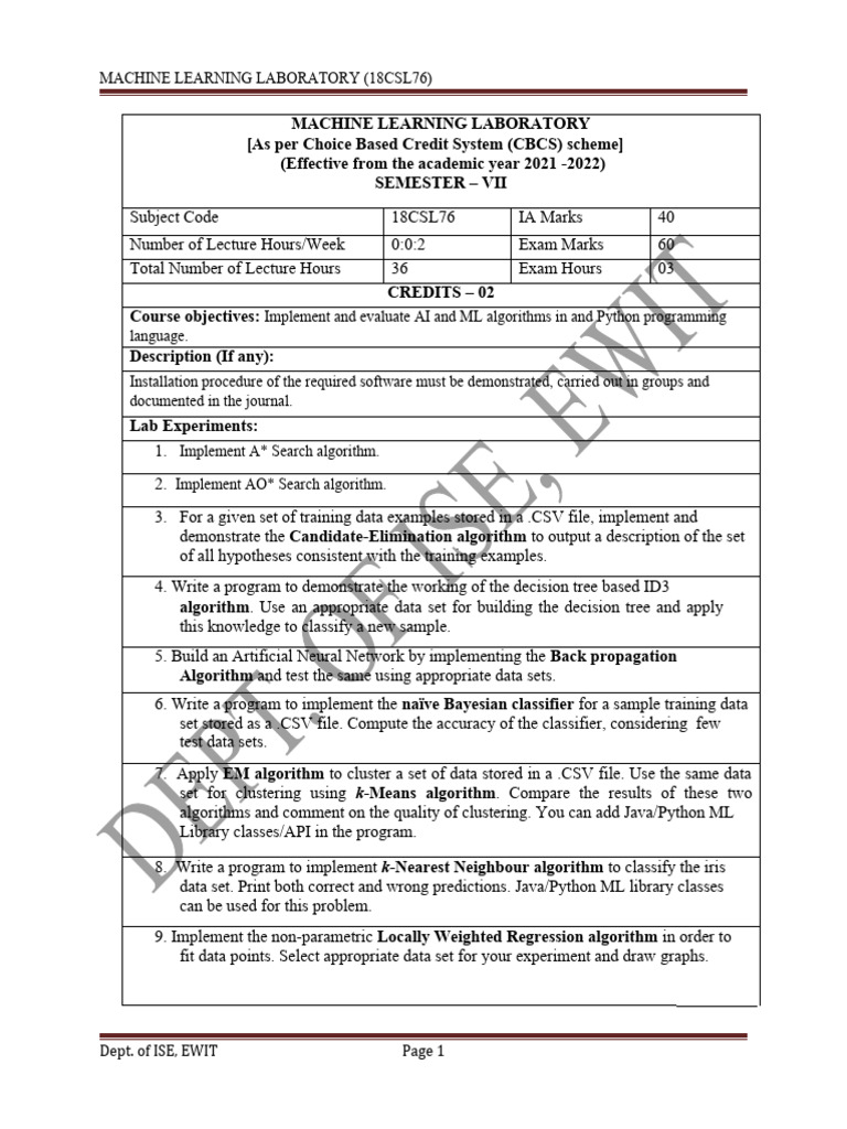 Machine Learning Laboratory 2021 18 Scheme | PDF | Teaching Methods ... Machine Learning Laboratory 2021 18 Scheme | PDF | Teaching Methods ...