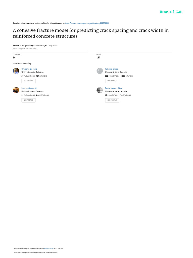 De Maio U., A Cohesive Fracture Model For Predicting Crack Spacing and Crack Width in Reinforced ...