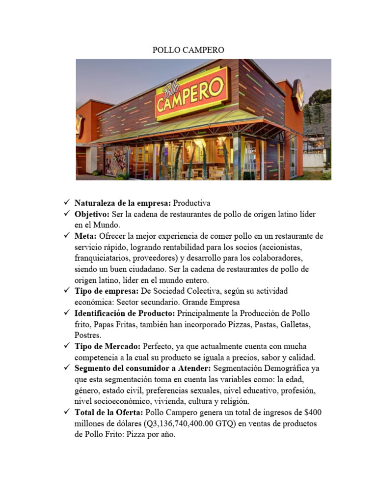 Proyecto Empresa (Pollo Campero) | PDF