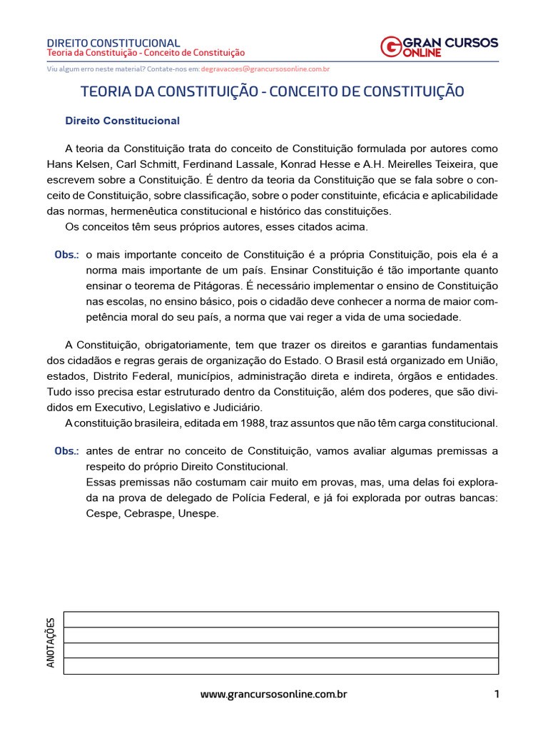 Direito Constituicional Aula 01 | PDF | Constituição | Lei Constitucional
