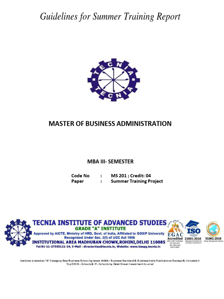 MS 201 - Guidelines For Summer Training Report | PDF