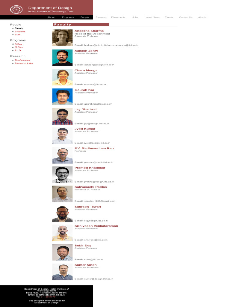IIT Delhi Design Department Faculty List | PDF