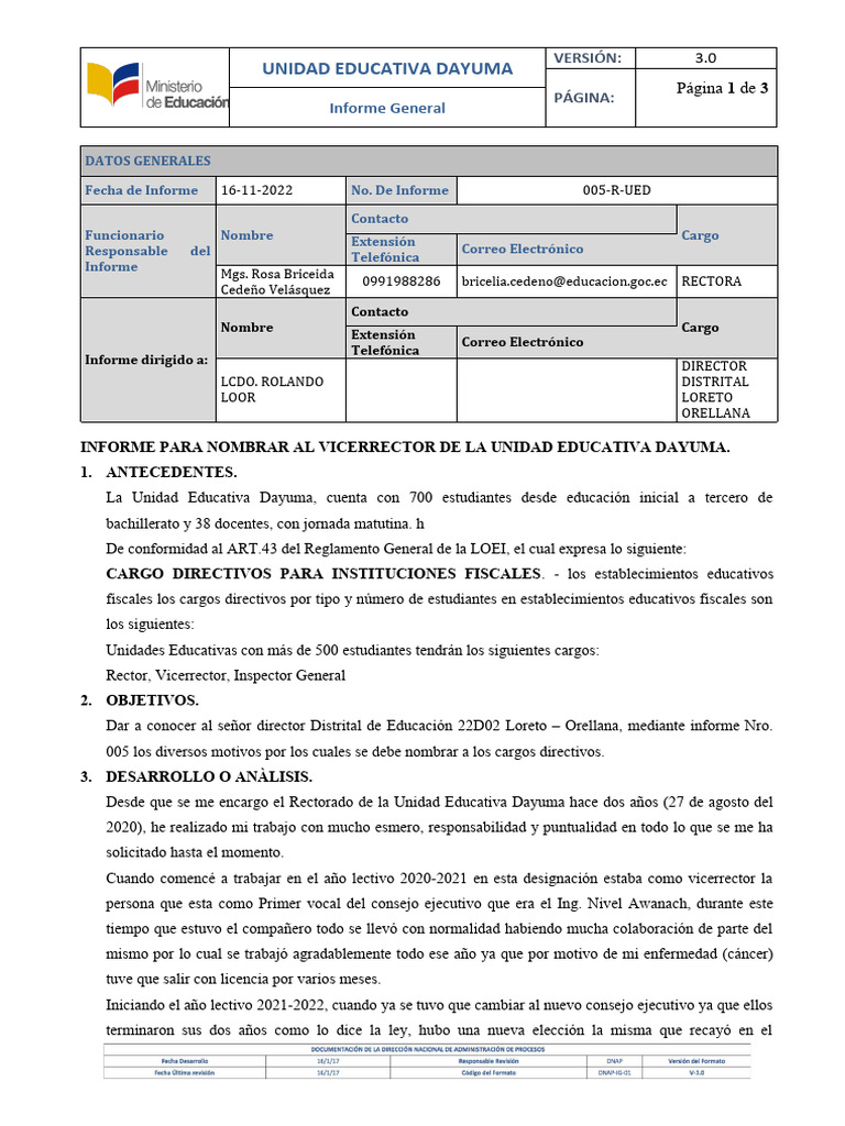 Informe para Nombrar Vicerrector Dayuma | PDF