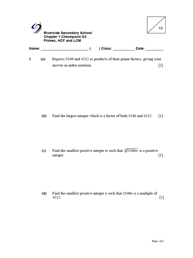 CHPT 1 Checkpoint (Primes, HCF, LCM) - 1 | PDF | Teaching Methods ...