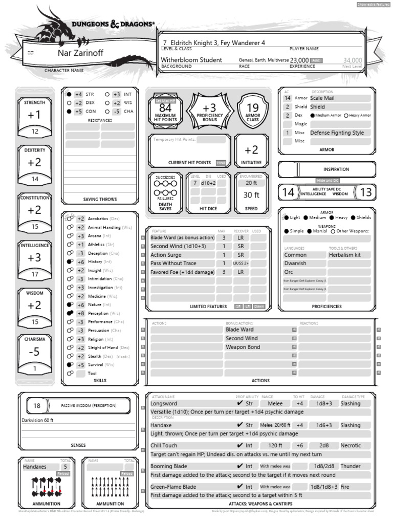 Eldritch Fey Wanderer Lv7 | PDF | Dungeons & Dragons | Fantasy Games