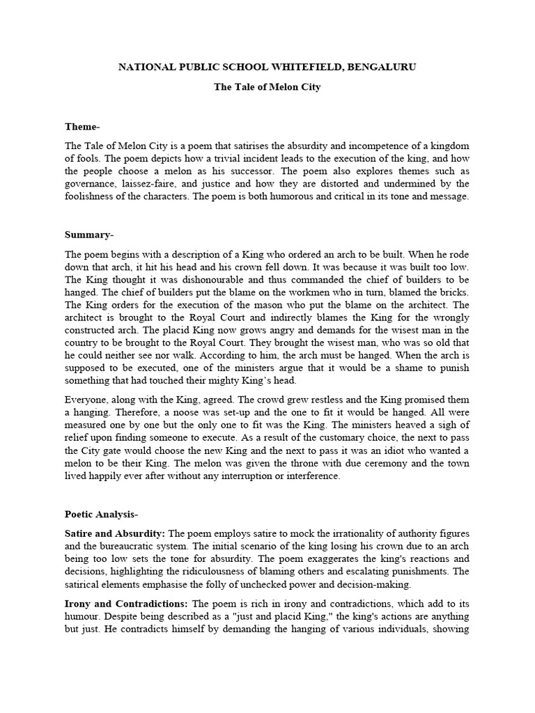 Themes and Summary of Melon City | PDF | Poetry | Classics