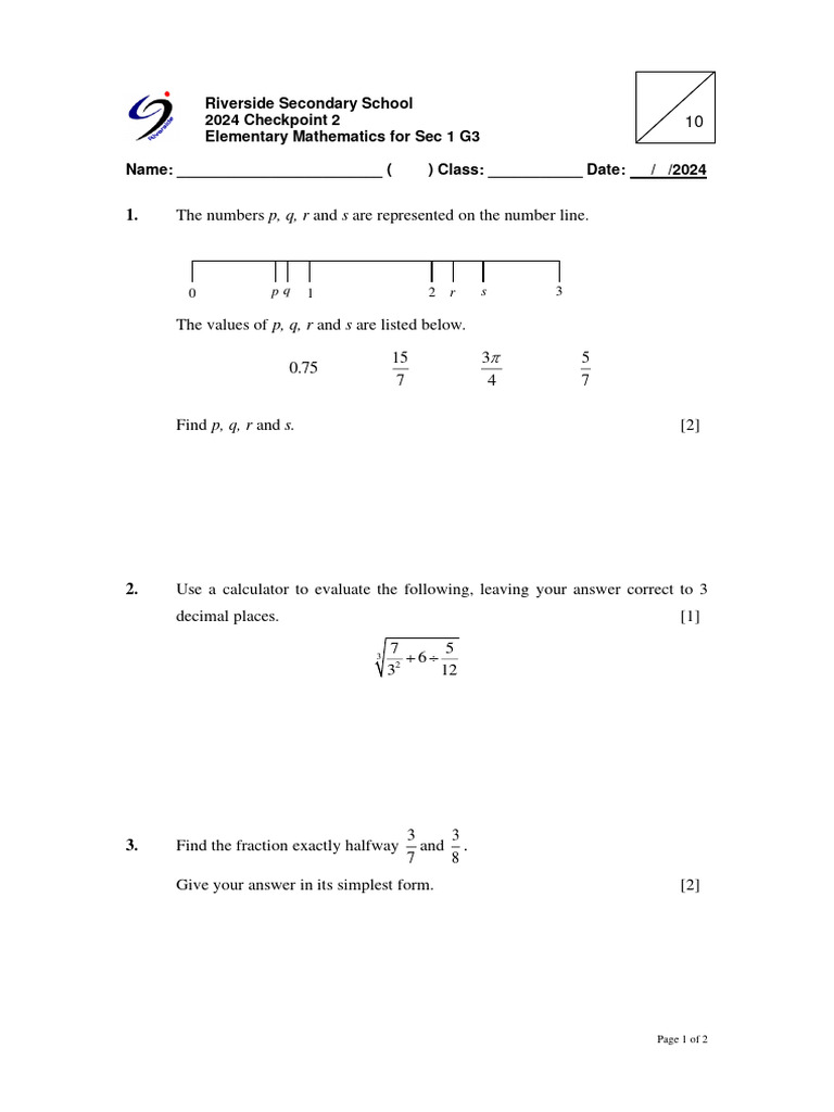 Riverside Sec School Math Checkpoint 2 | PDF | Teaching Methods & Materials