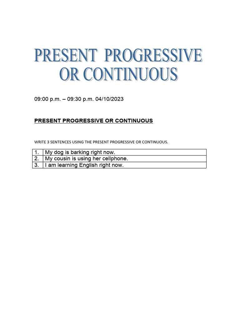 Present Progressive Usage Examples | PDF | Languages | Foreign Language ...