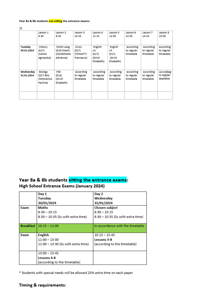 Year 8a and 8b Timetable | PDF | Foreign Language Studies