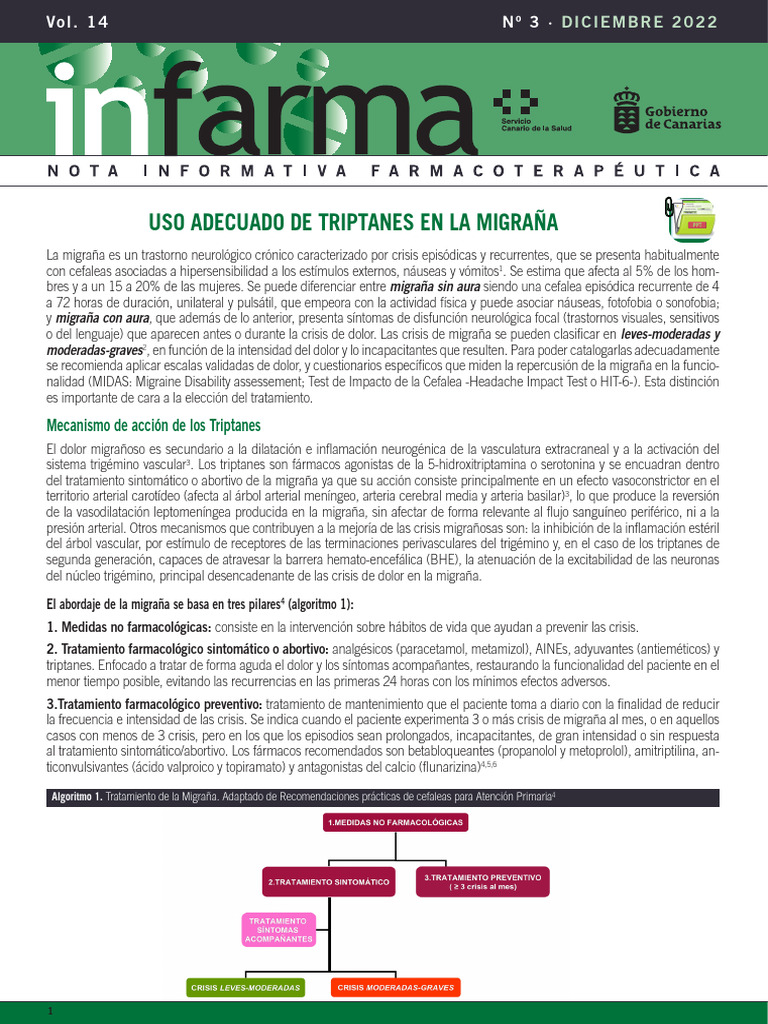 Infarma Dic. 2022 Triptanes en La Migraña | PDF | Migraña | Dolor de cabeza