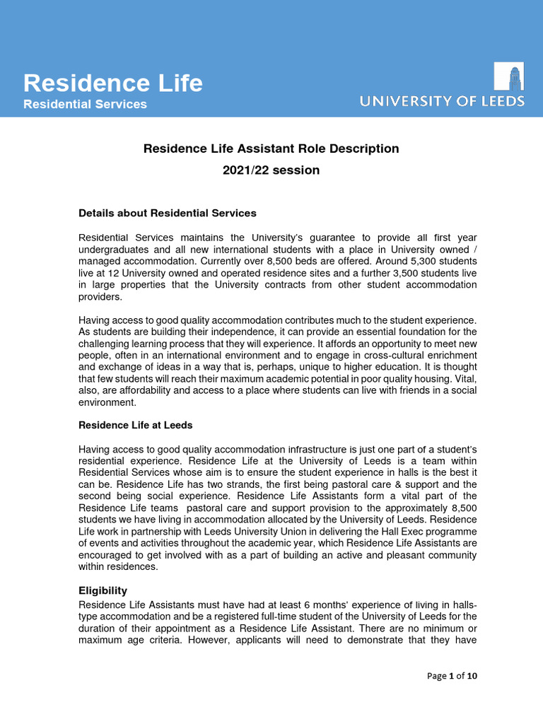 Residence Life Assistant Overview | PDF | Employment | University