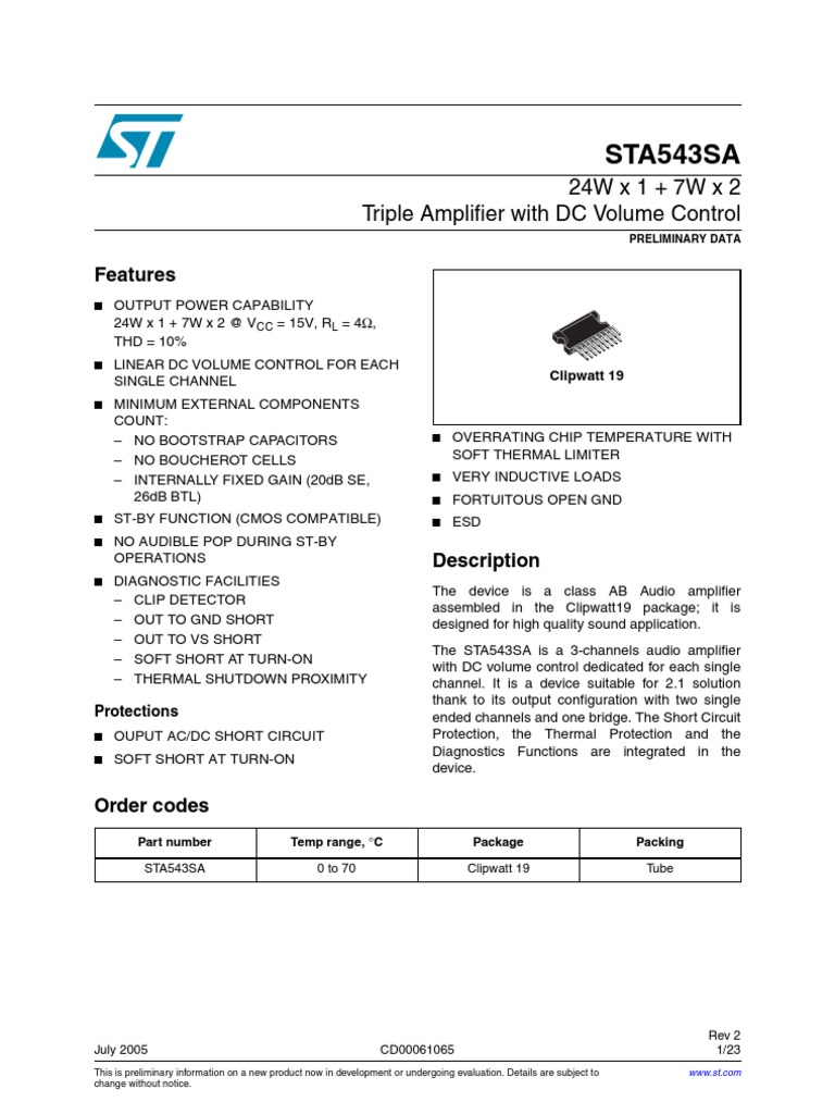 STA543SA Datasheet | PDF | Amplifier | Loudspeaker