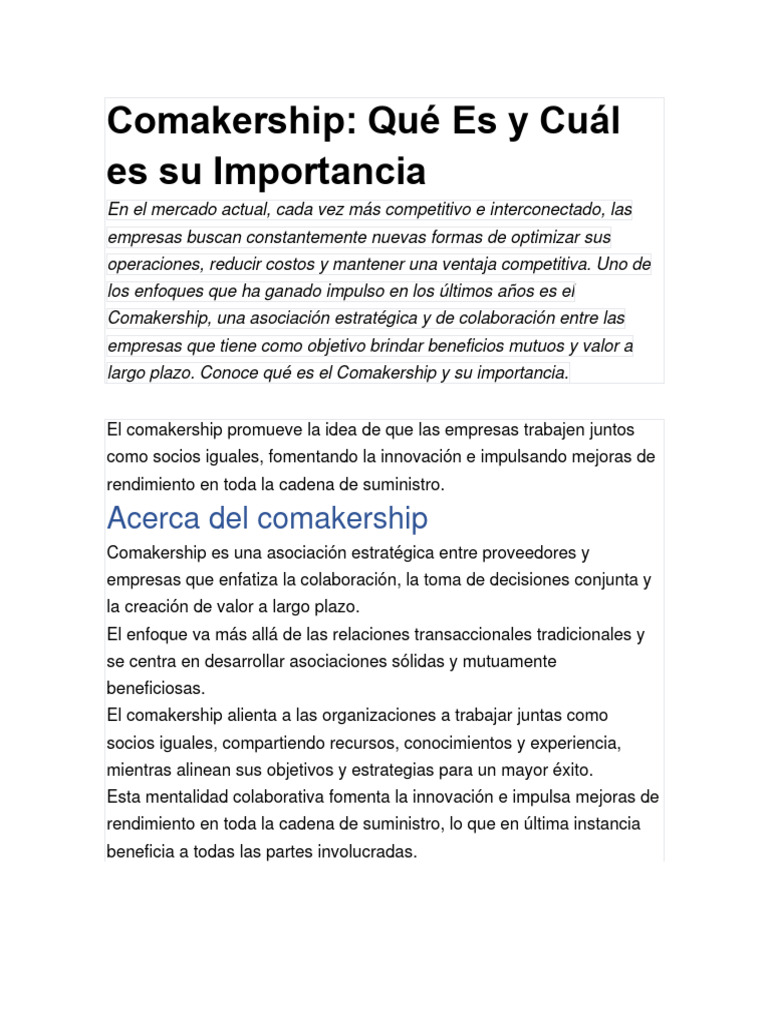 Comakership | PDF | Calidad (comercial) | Business