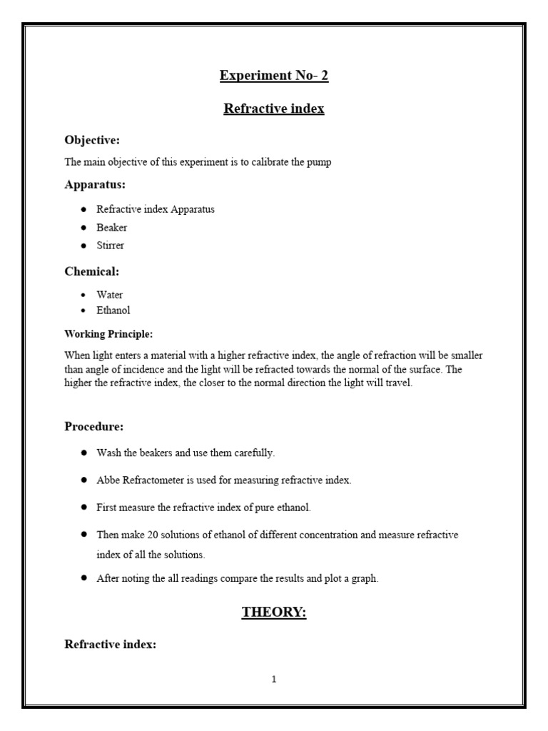 Exp#2 Refractive Index | PDF | Refractive Index | Refraction
