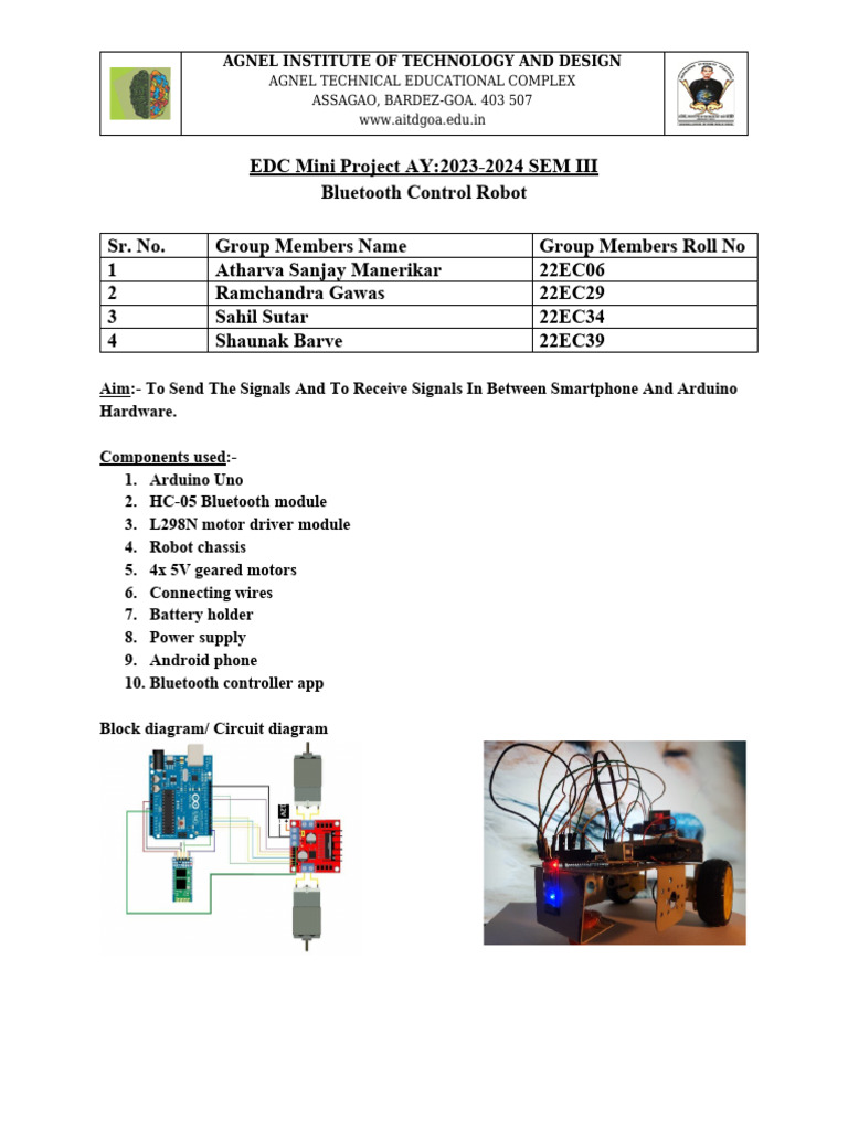 EDC Mini Project Format | PDF | Bluetooth | Arduino