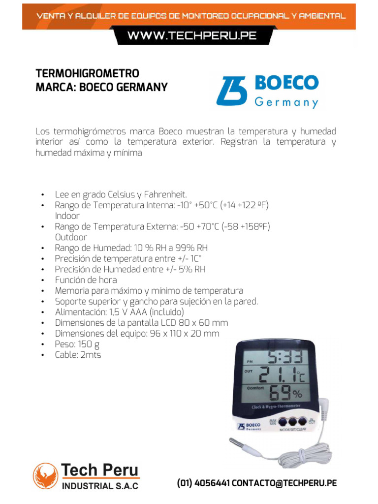 Datasheet Termohigrometro Boeco Germany | PDF
