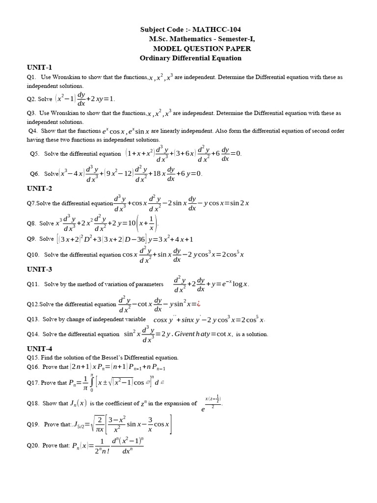 Model Question Papermathcc-104 | PDF