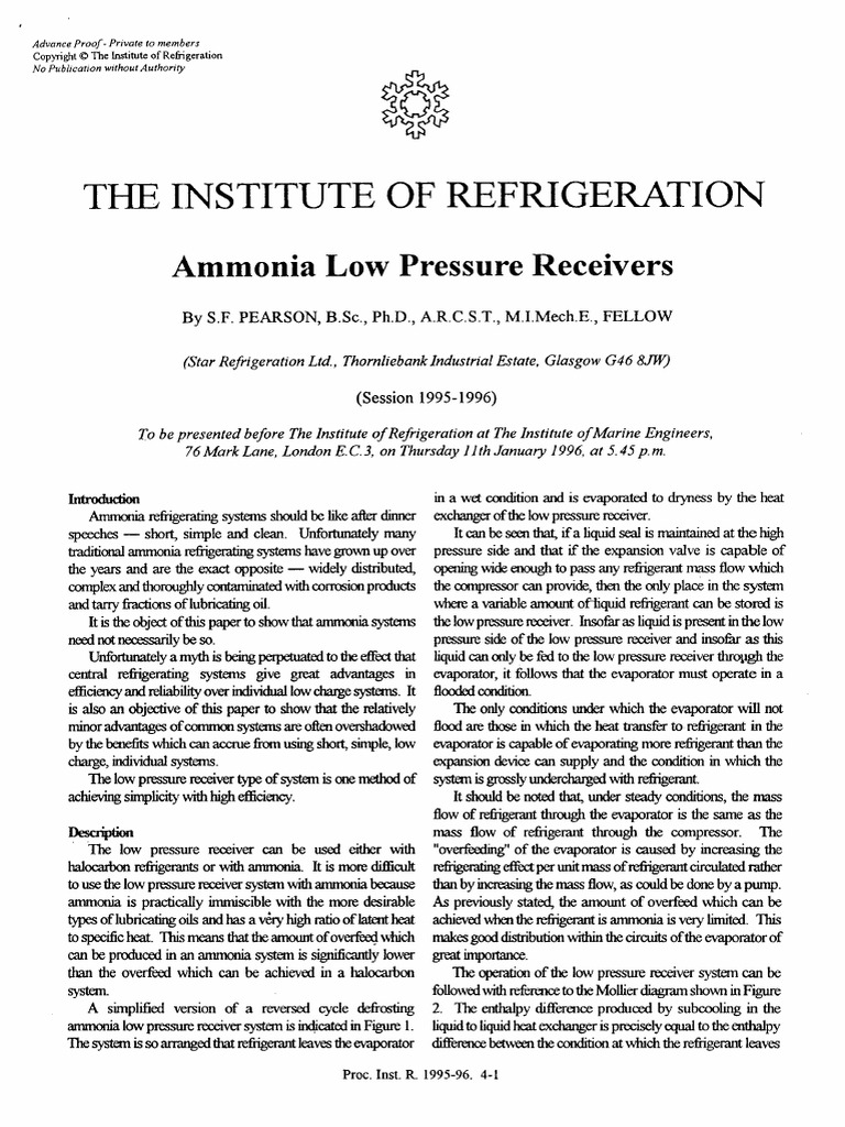 Ammonia Low Pressure Receivers SFP | PDF