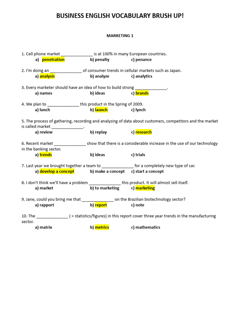 Assignment 2 Vocabulary Brush Up Task 1 | PDF