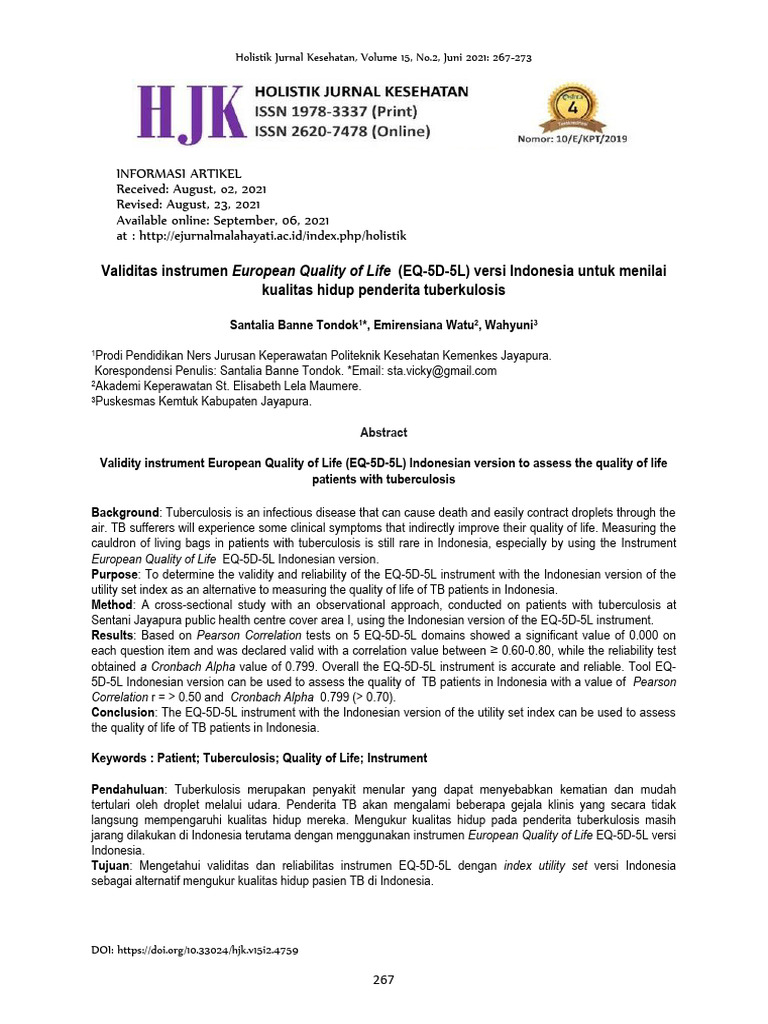 Validitas EQ 5D 5L TBC | PDF