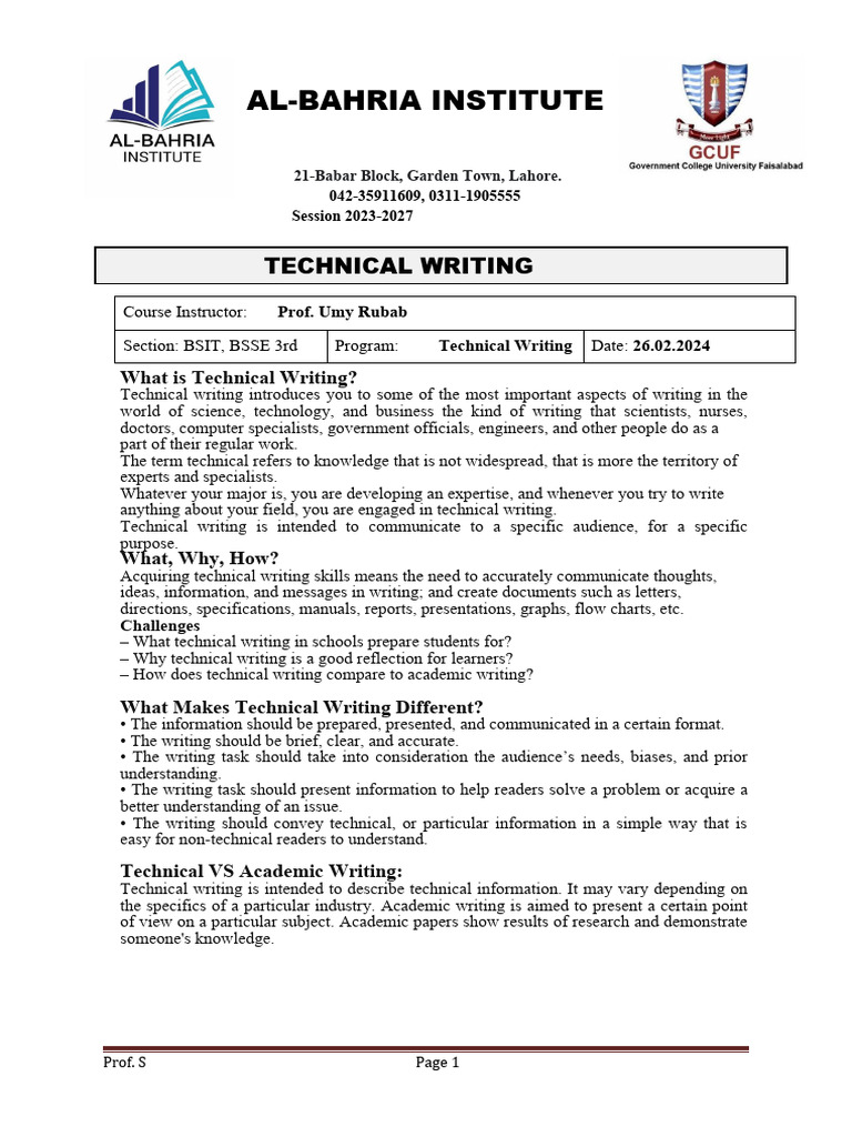 Technical Writing Chapter 1 Notes BSIT, BSSE 3rd | PDF | Community ...