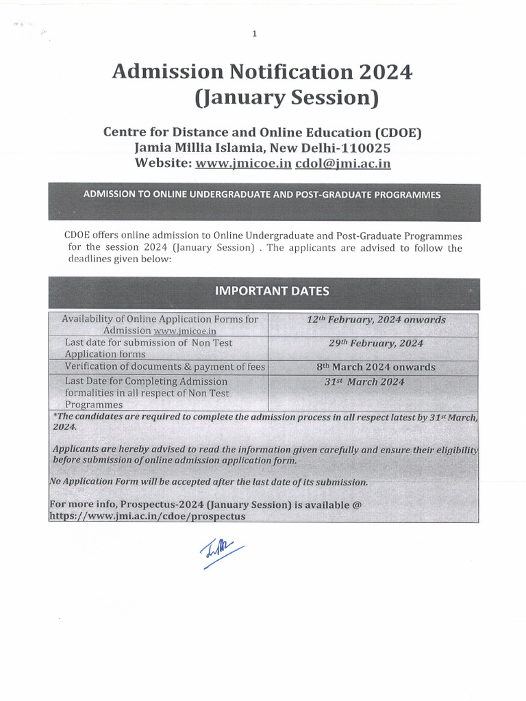 Admission Notification Ug PG 2024 | PDF