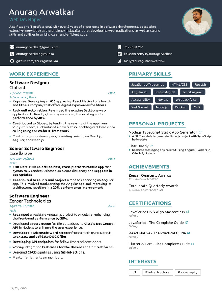 Anurag Arwalkar CV | PDF | Web Application | Java Script