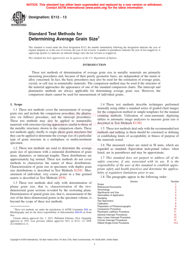 ASTM-E112-13 | PDF | Crystallite | Accuracy And Precision