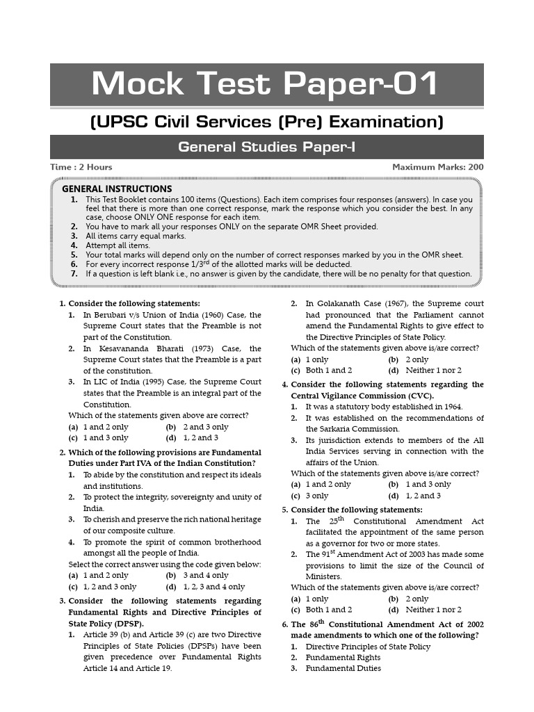 UPSC Mock Paper-1 Mock-1 | PDF