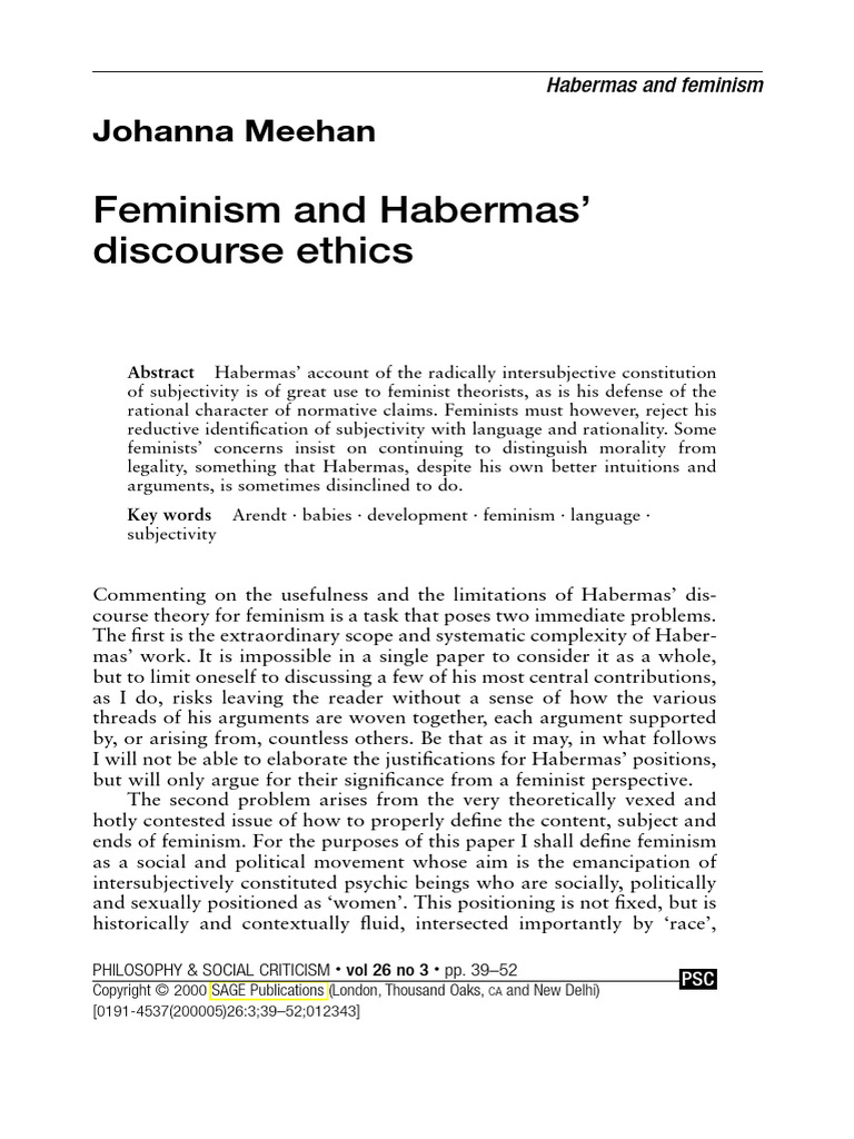 Meehan - Unknown - Feminism and Habermas' Discourse Ethics | PDF ...