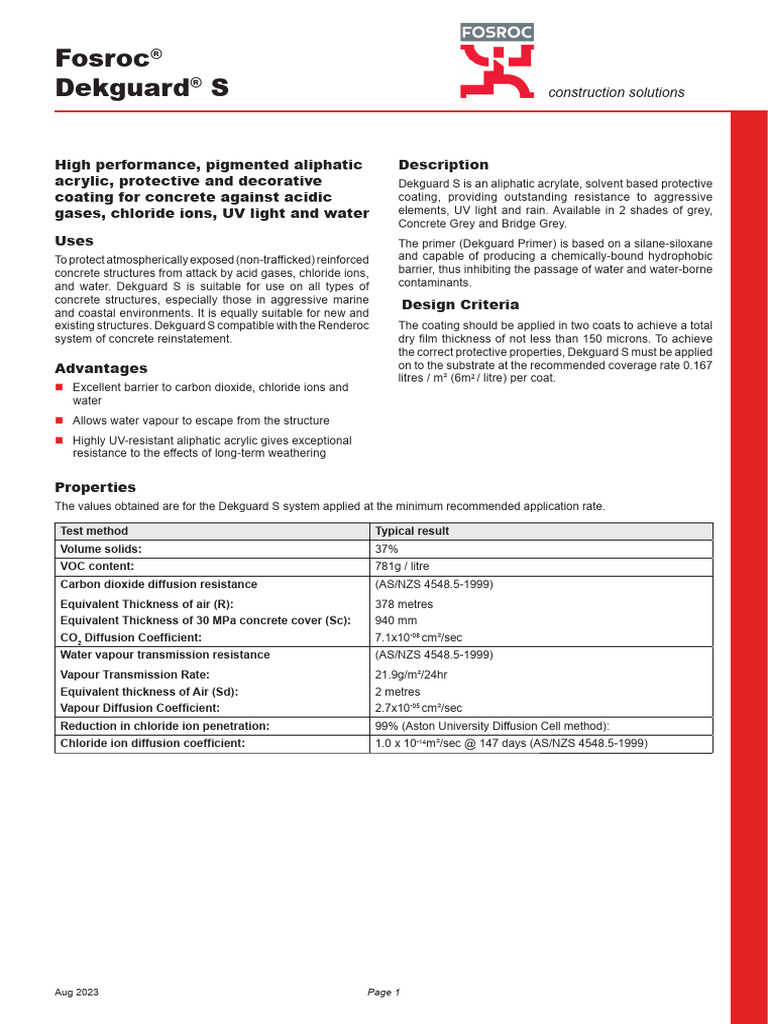 Fosroc Dekguard S TDS | Download Free PDF | Coating | Concrete