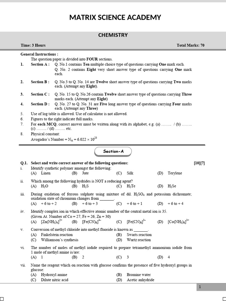 hsc-2020 March Chemistry-March-2020-Std-12th-Science-Hsc-Maharashtra-Board-Question-Paper | PDF ...