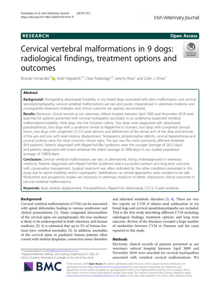 Cervical Abnormality of 9 Dogs | PDF | Vertebral Column | Vertebra