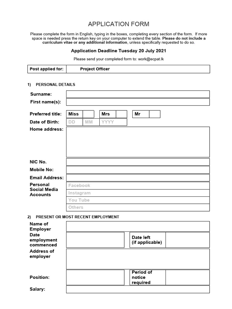 Job Application Form 2021 JD | PDF