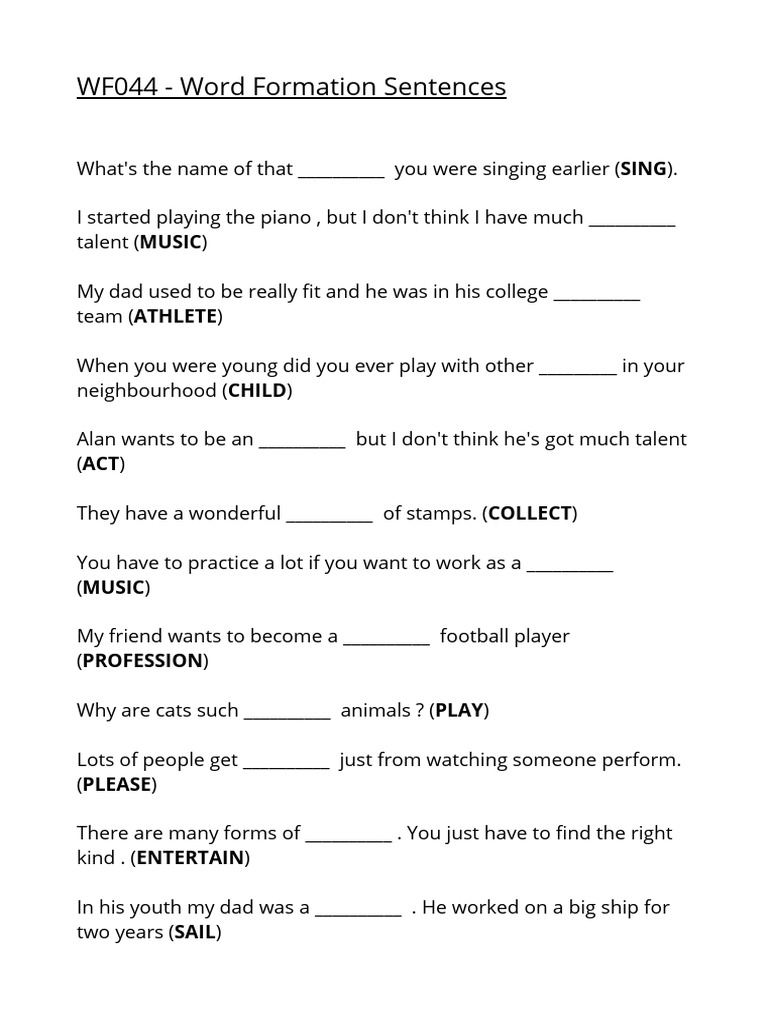 WF044 - Word Formation Sentences | PDF | Art