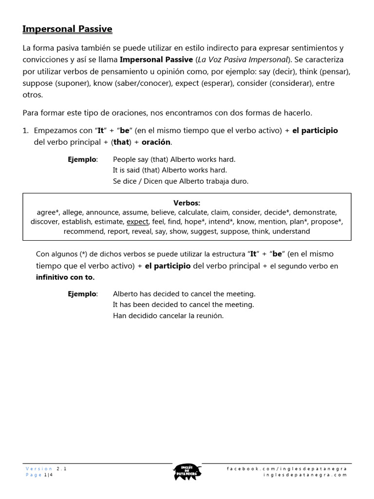 Patanegra Passive Impersonal Passive 2 | PDF | Verbo | Conjugación ...