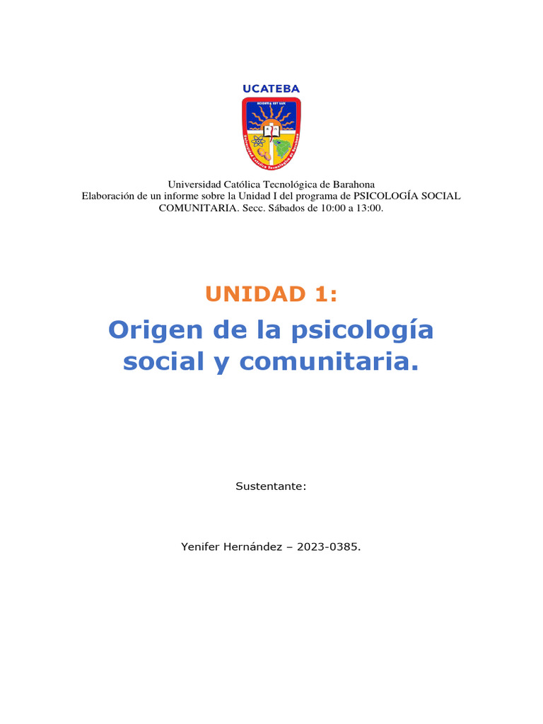 Informe Unidad 1 Psico - Soc.ycomunitaria | PDF