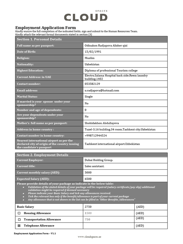 Employment Application Form | PDF