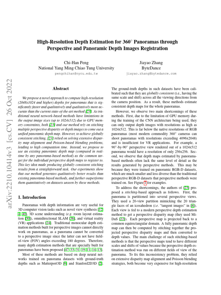 High-Resolution Depth Estimation for Panoramas | PDF