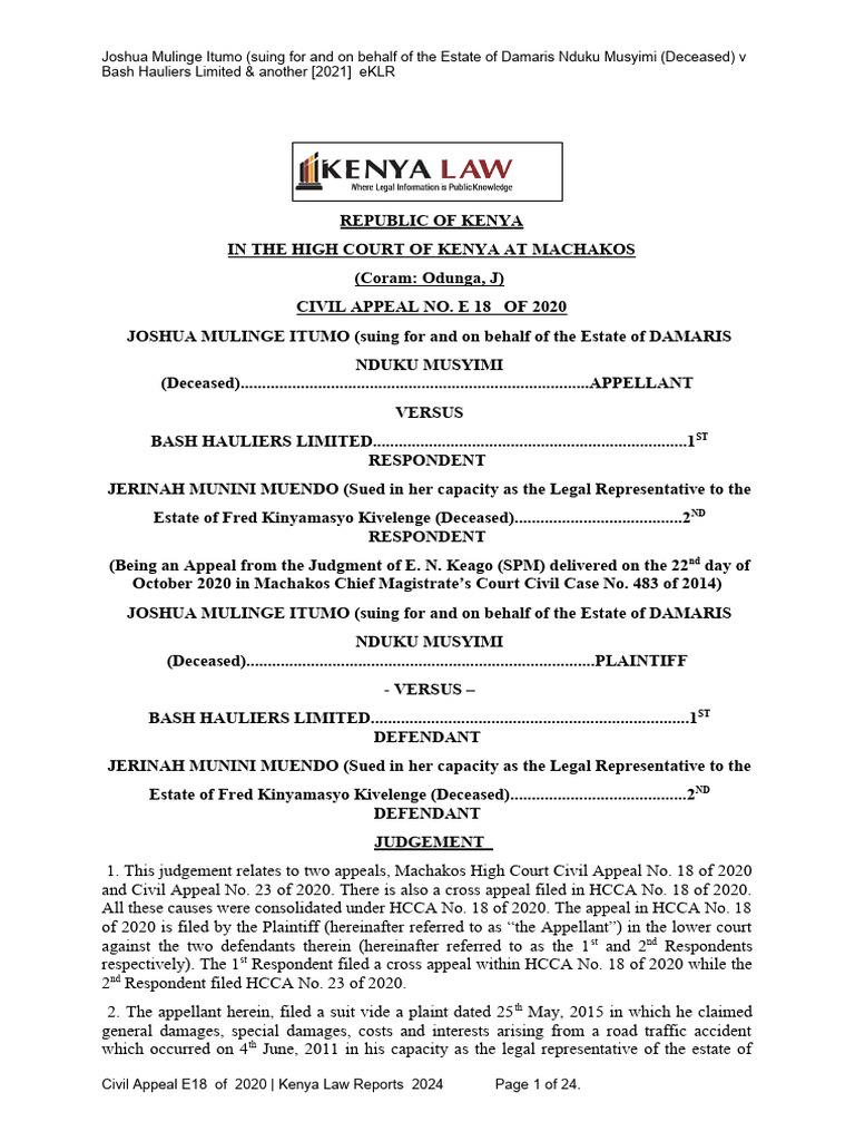 Civil Appeal E18 of 2020 | PDF | Appellate Court | Lawsuit