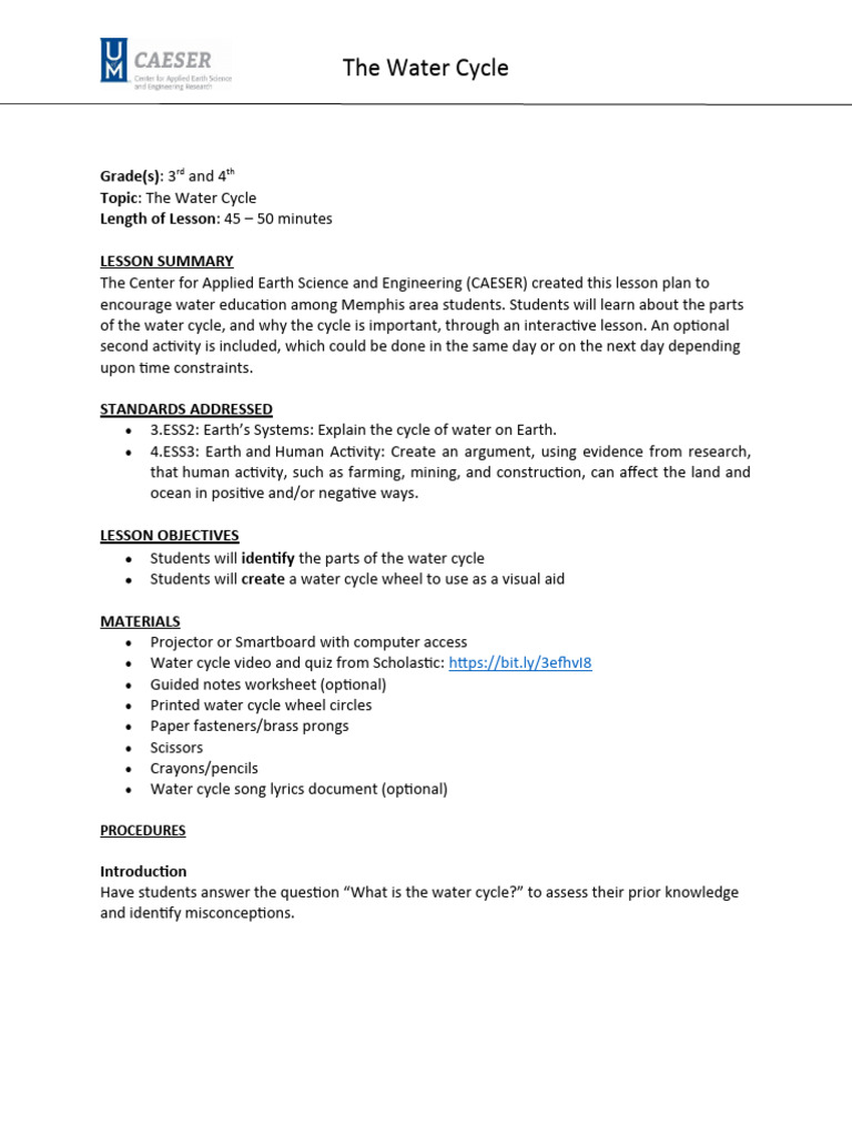 The Water Cycle Lesson Plan | PDF | Water | Water Cycle