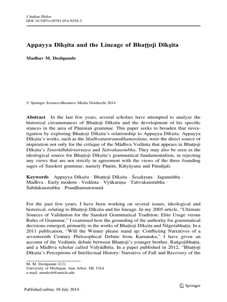 Appayya Dīk Ita and The Lineage of Bha Oji Dīk Ita - Deshpande, Madhav ...