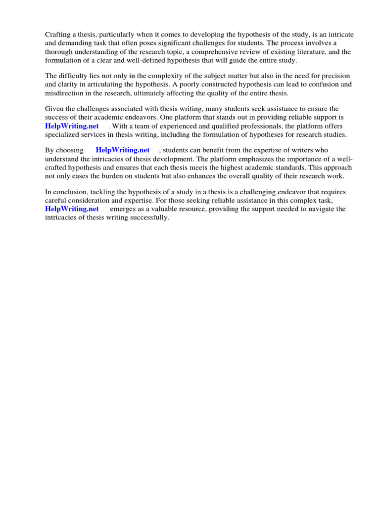 Hypothesis of The Study Thesis Example | PDF