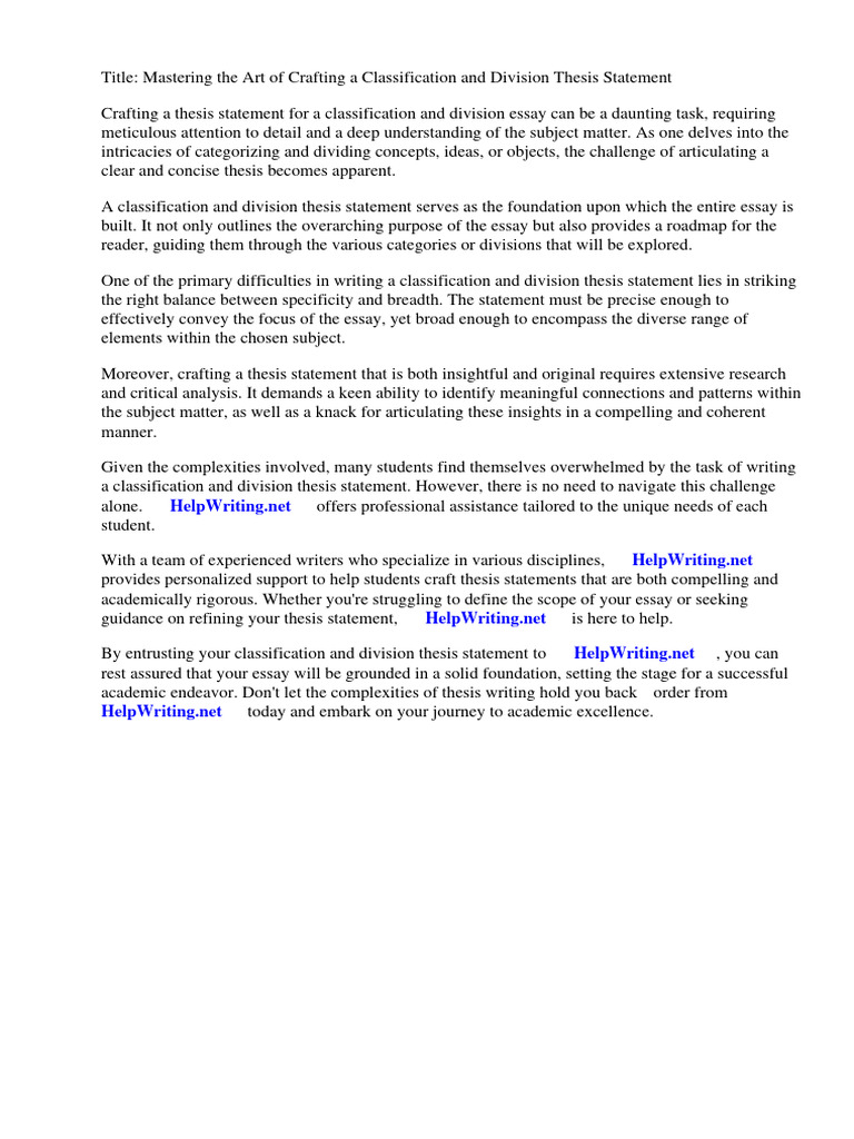 Classification and Division Thesis Statement | PDF | Essays | Taxonomy (Biology)