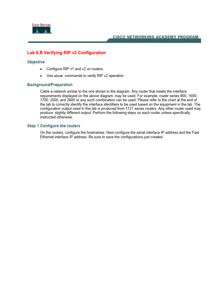 Verifying RIP v2 Configuration Lab | PDF | Teaching Methods & Materials ...