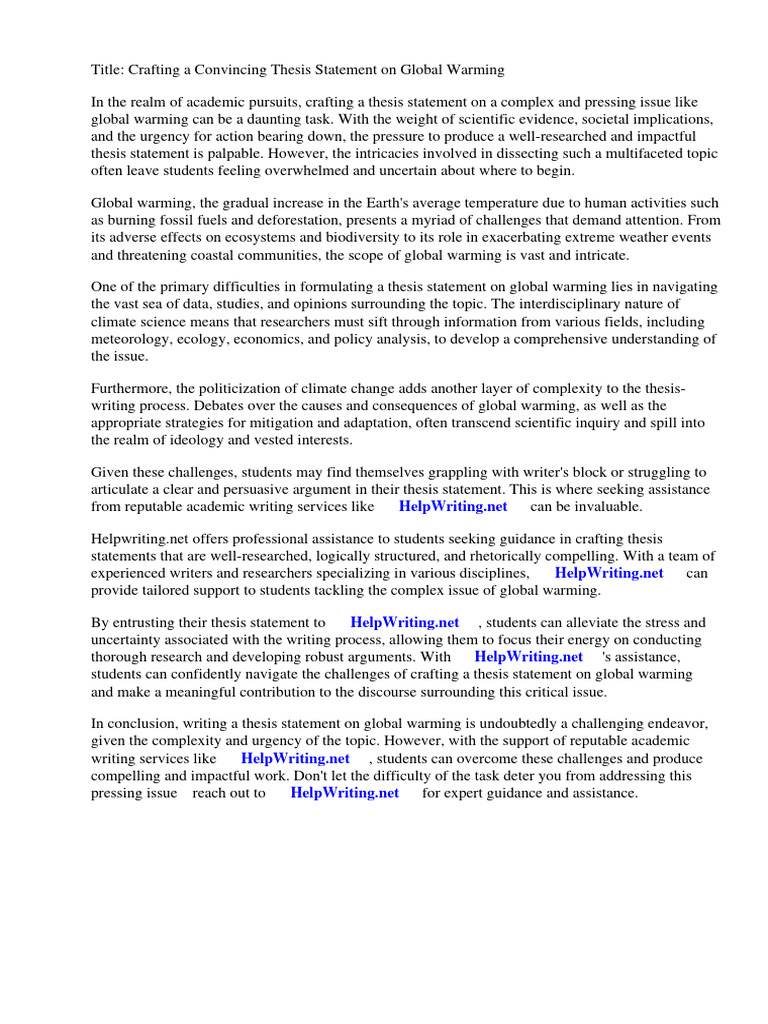 Thesis Statement Global Warming | PDF | Climate Change | Greenhouse Effect