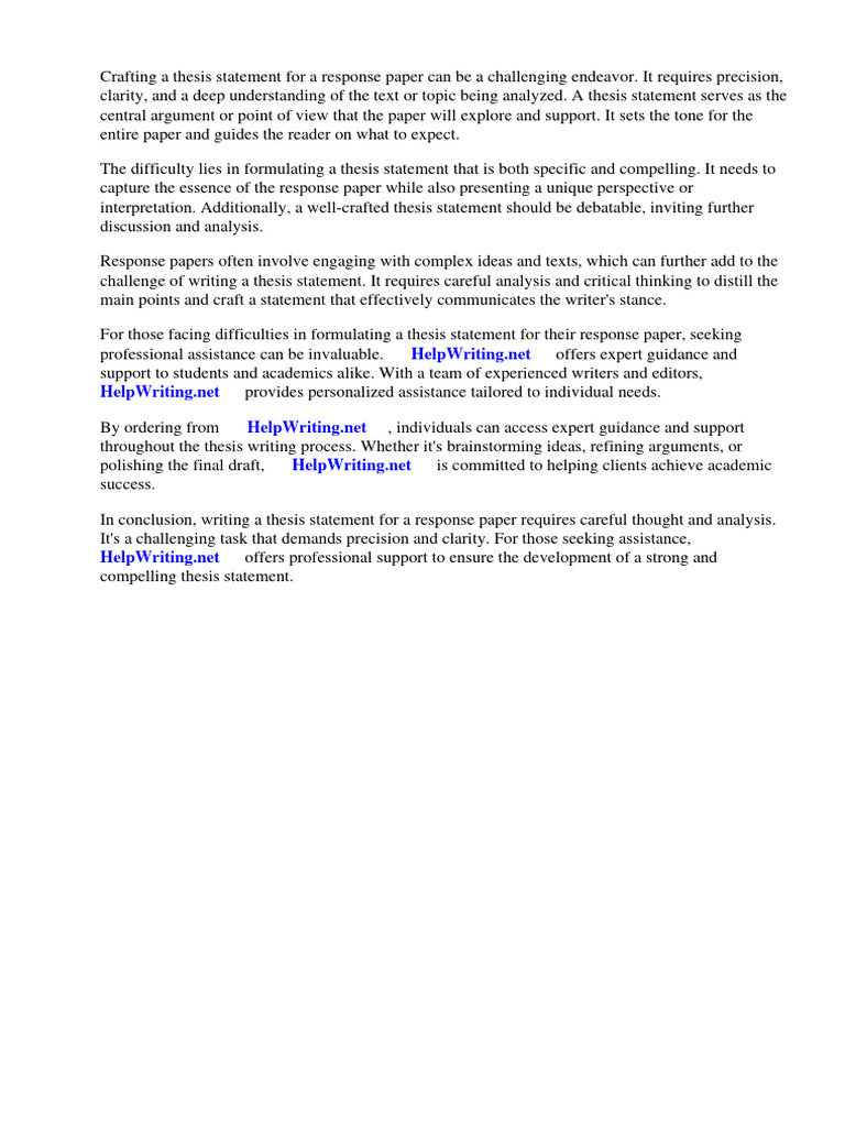Example of A Thesis Statement For A Response Paper | PDF | Essays | Thesis