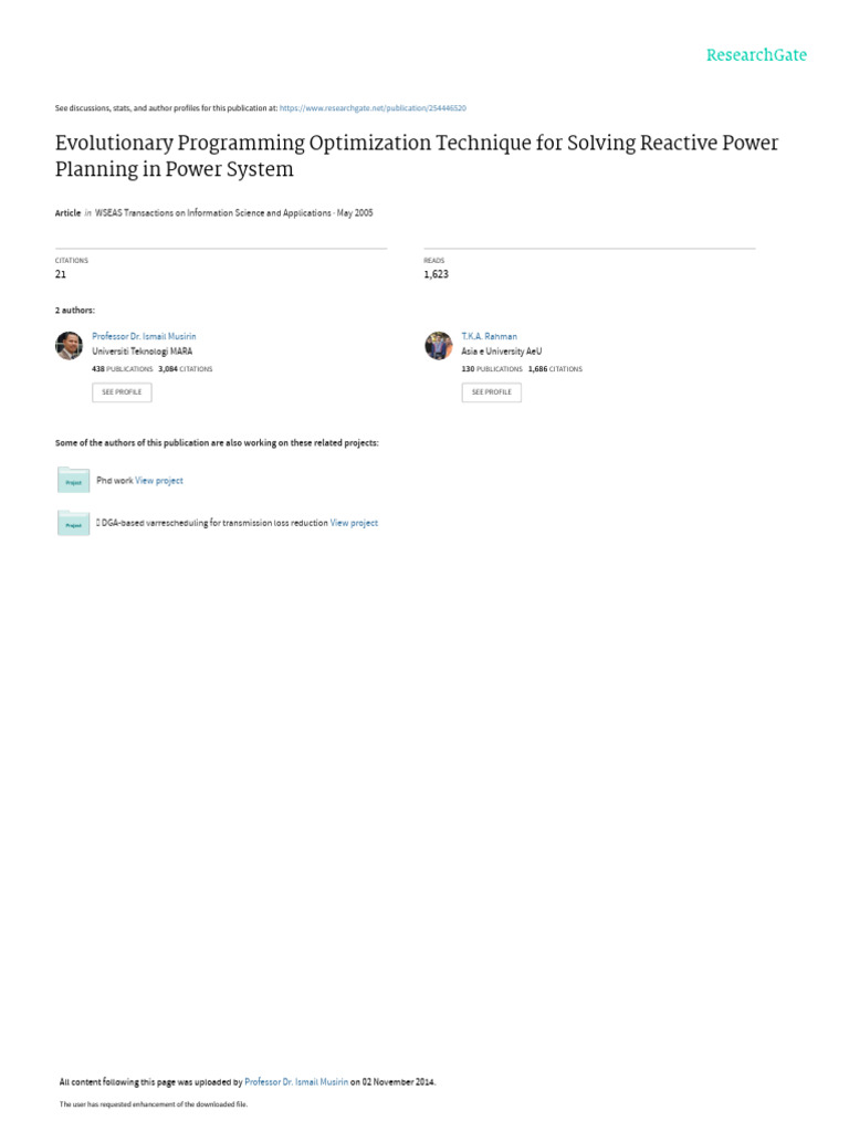 Evolutionary Programming Optimization Technique Fo | PDF | Mathematical Optimization | Genetic ...