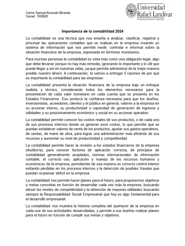 Importancia de La Contabilidad 2024 | PDF | Contabilidad | Business