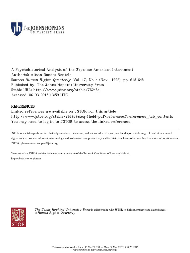 Psychohistorical Insights on Internment | PDF | Internment Of Japanese ...
